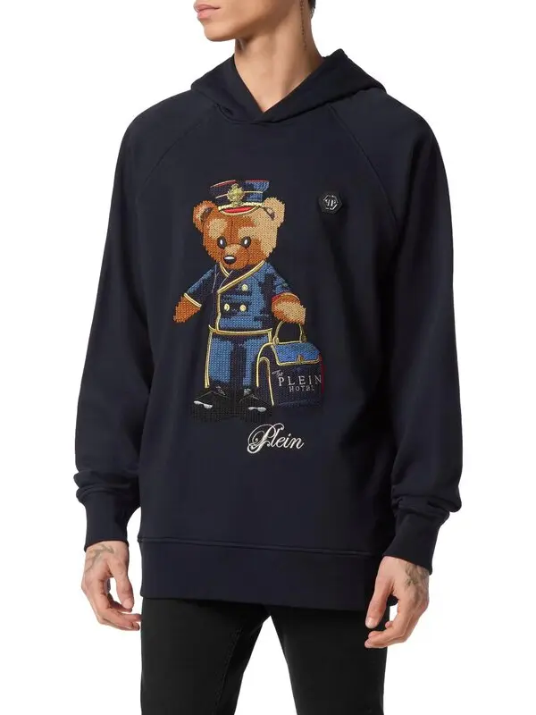 Philipp Plein Cotton Hoodie With Teddy Bear Print - Navy