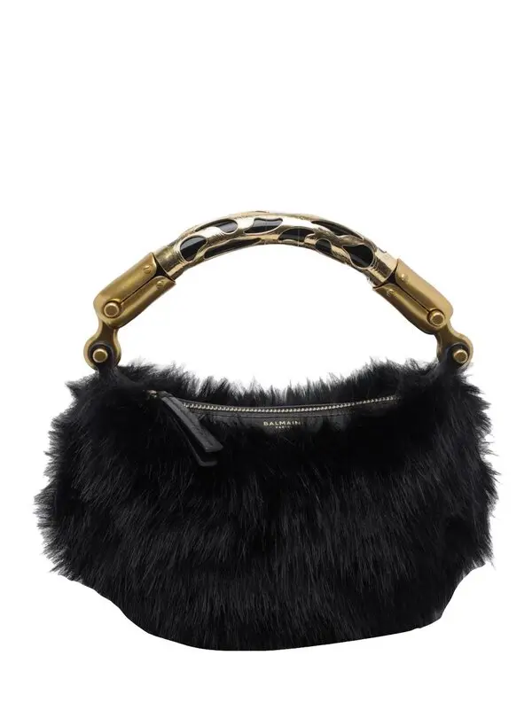 Balmain Bène Faux Fur Mini Handbag With Rigid Handle - Black
