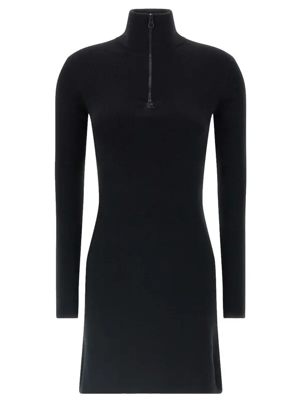 COURREGES Long Sleeve Zip Up Mini Dress - Black