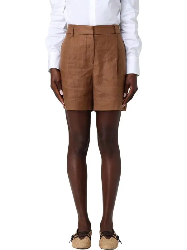 Brunello Cucinelli Solid Linen High Waisted Shorts - Brown