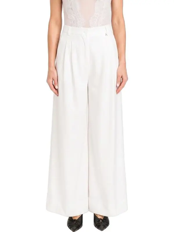 TWINSET Viscose Blend Wide Leg Palazzo Pants - White