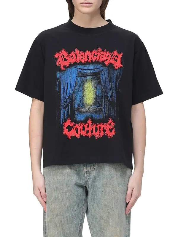 Balenciaga Printed Cotton T-shirts - Black