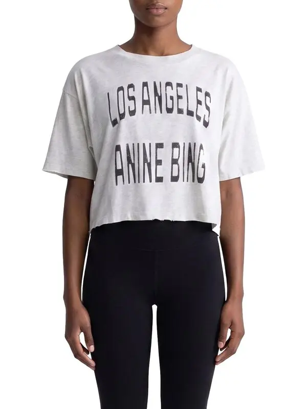ANINE BING Crop Cotton T-shirts With Logo - Grey