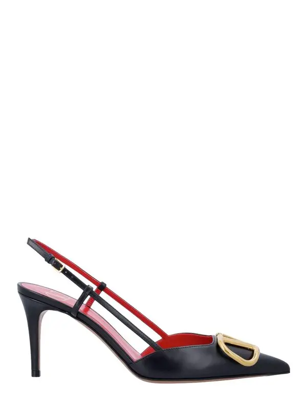 Valentino Garavani Slingback Pumps With Gold Tone Vlogo - Black