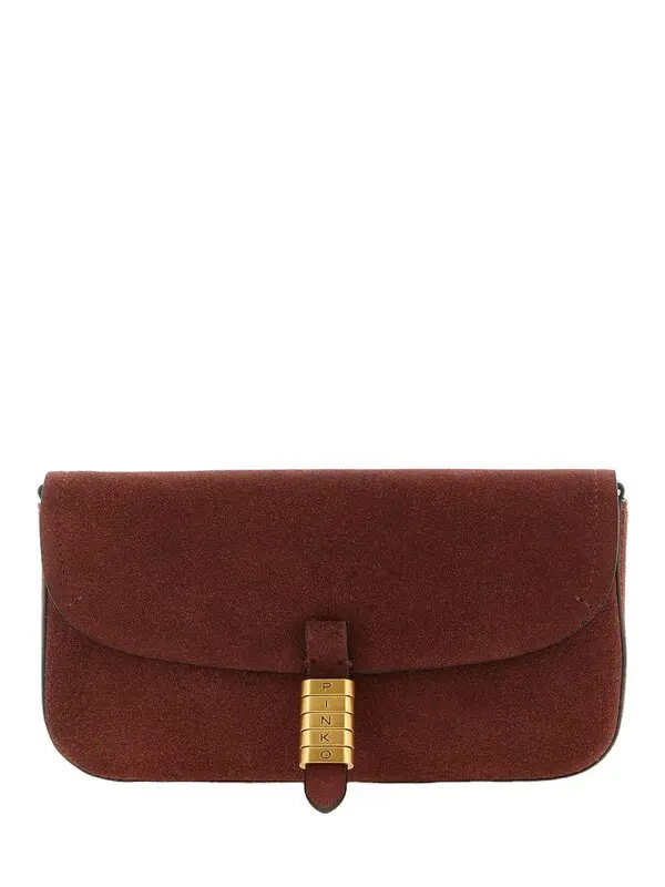 Pinko Saddle Flat Medium Suede Shoulder Bag - Burgundy