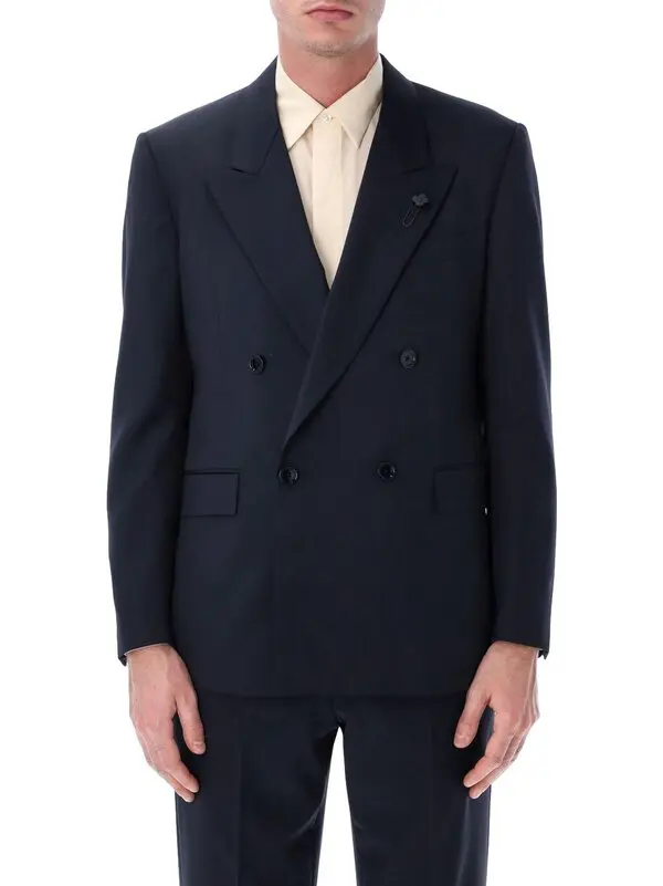 LARDINI Double-breasted Blazer In Pure Virgin Wool With Peak Lapels - Blue
