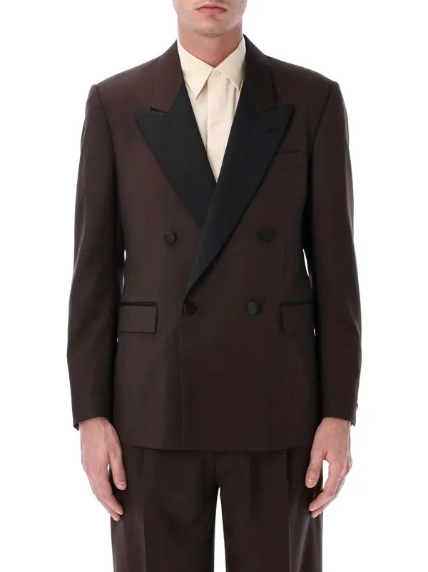 LARDINI Double-breasted Blazer In Pure Virgin Wool With Peak Lapels - Brown