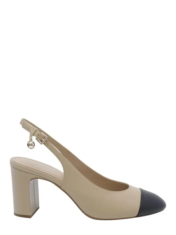 Michael Kors Piper Leather Slingback Pumps With Block Heel - Beige
