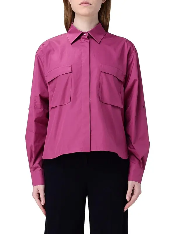 Max Mara Cotton Shirt With Dropped Shoulders And Patch Pockets - Fuchsia