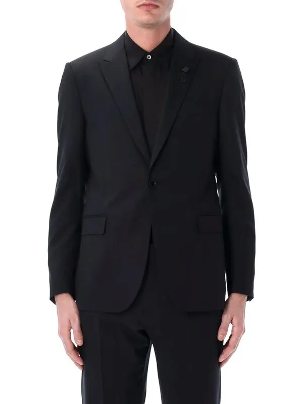 LARDINI Single-breasted Stretch Wool Suit With Classic Lapels - Black