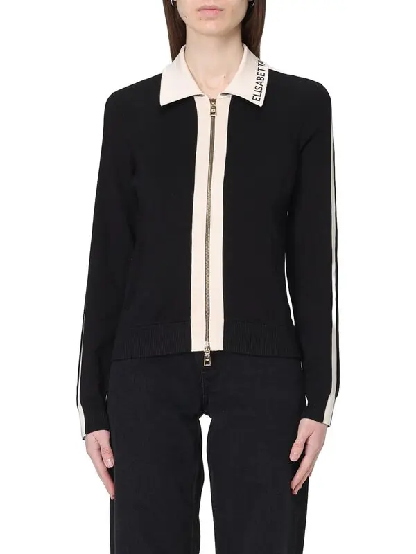 Elisabetta Franchi Zip-up Knit With Contrasting Stripes - Black