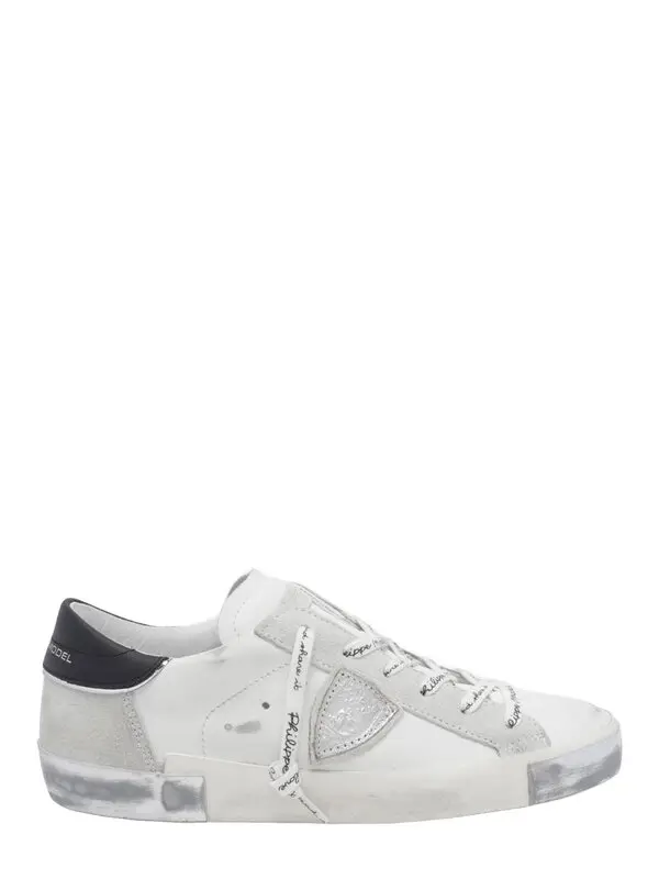 Philippe Model Prsx Bi Low-top Calfskin Sneakers With Shield Logo - Mastic