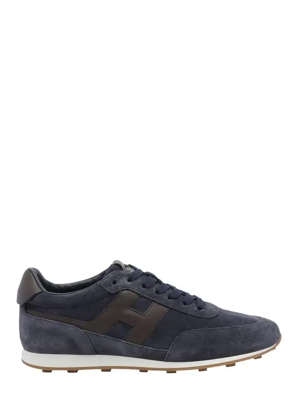 Hogan H699 Sneakers In Calfskin And Suede With Notched Sole - Blue