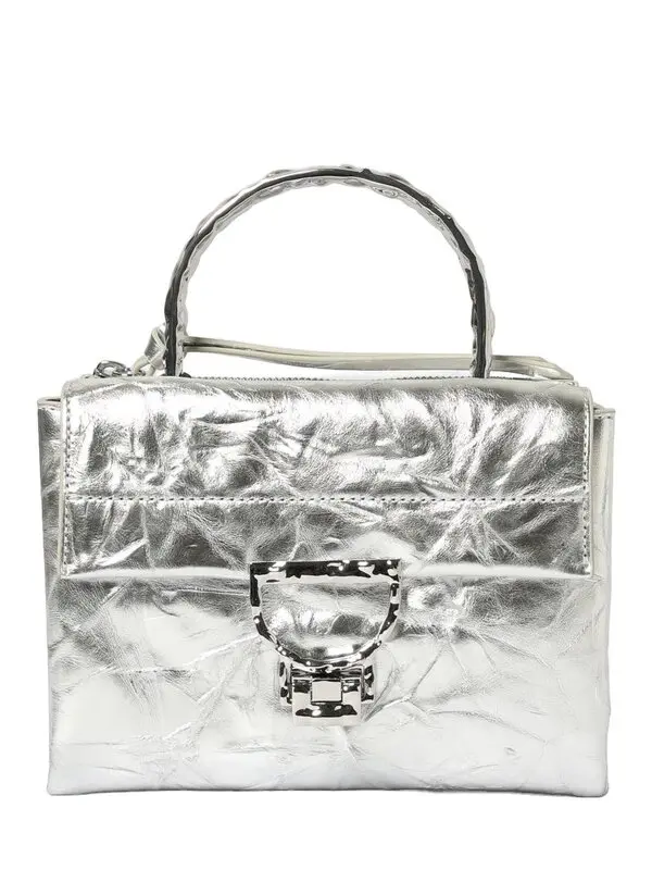 COCCINELLE Metallic Leather Top Handle Bag - Silver