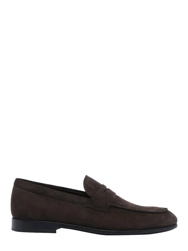 TOD'S Suede Calfskin Penny Loafers With Embossed T Timeless Logo - Brown