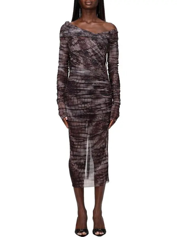 Elisabetta Franchi Printed Tulle Midi Dress - Brown