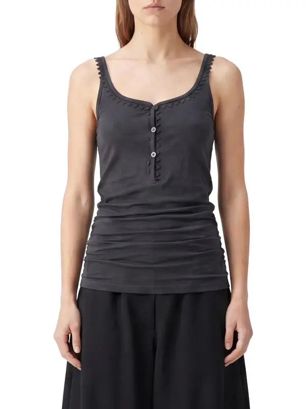 Jacquemus Slim Fit Embroidered Cotton Top With Square Neckline - Black