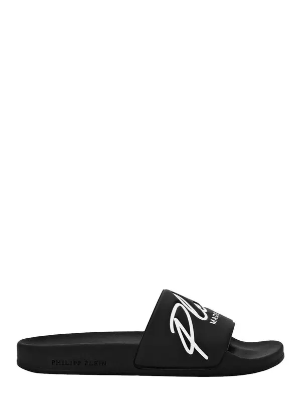 Philipp Plein Rubber Slides With Contrast Logo - Black