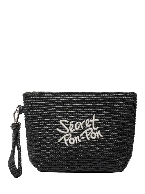 SECRET PON-PON Woven Clutch With Embroidered Logo - Black