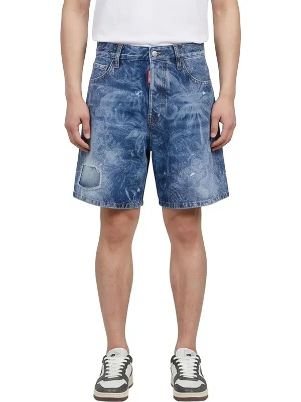 Dsquared2 Distressed Graphic Print Denim Shorts - Navy