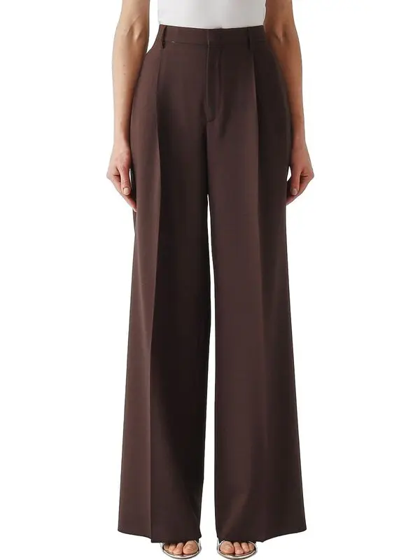 Tagliatore Stretch Virgin Wool Palazzo Trousers - Dark