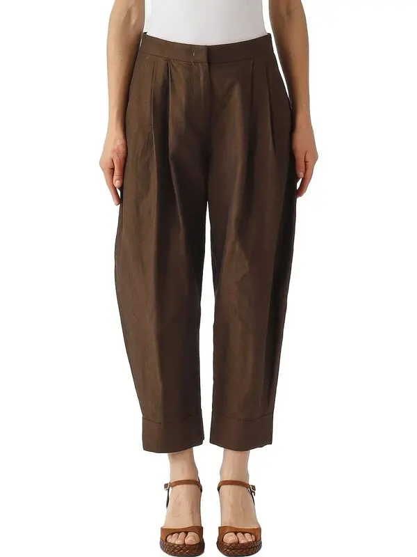 PT TORINO Cropped Cotton And Linen Blend Trousers - Cocoa