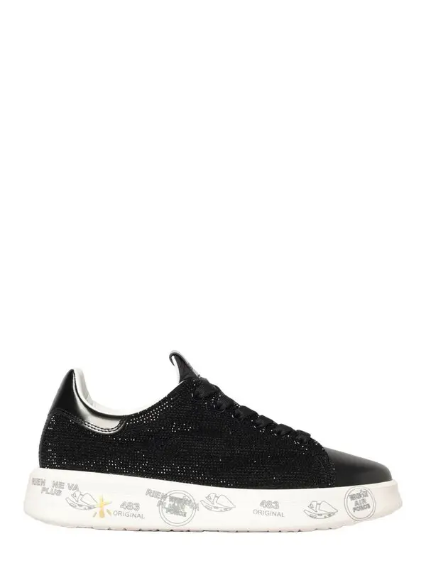 Premiata Belle Leather Sneakers With Rhinestone Embellishments - Black