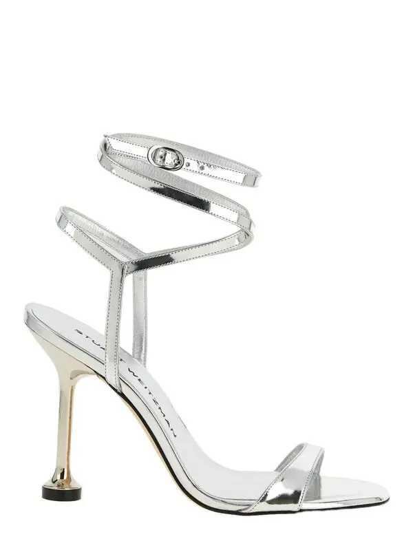 STUART WEITZMAN Nudistini Patent Leather Ankle Strap High Heel Sandals - Silver