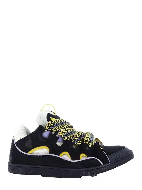 LANVIN Curb Leather And Mesh Sneakers - Blue