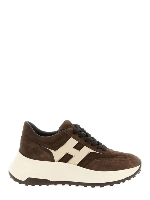 Hogan H669 Sneakers In Calfskin And Suede With Chunky Sole - Brown