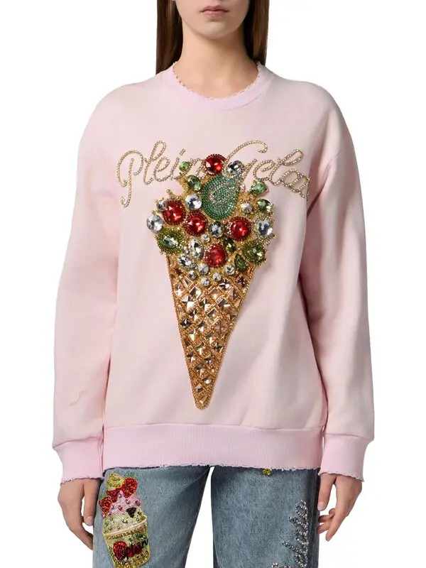Philipp Plein Embellished Cotton Sweatshirt - Fuchsia