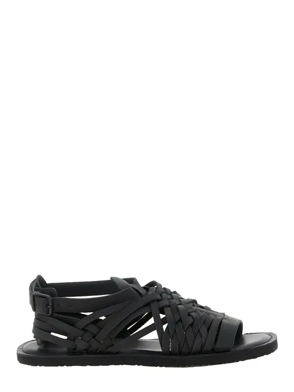 Yohji Yamamoto Woven Leather Sandals With Ankle Strap And Round Toe - Black