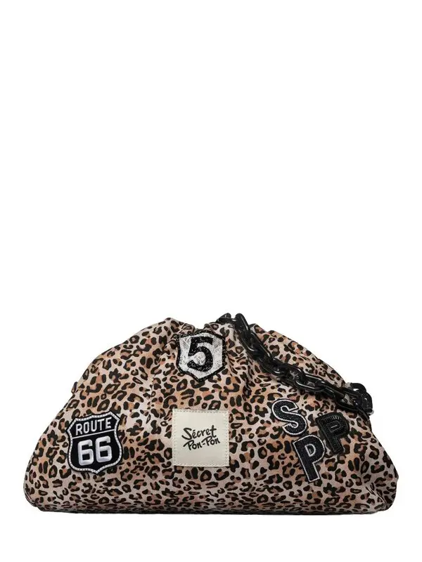 SECRET PON-PON Leopard Print Clutch With Appliqué Details - Multicolor