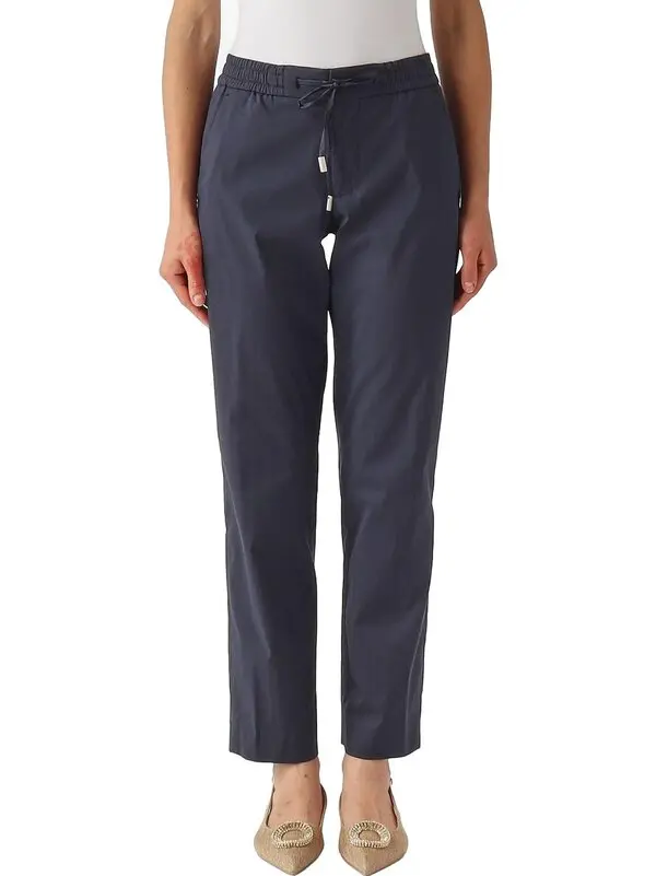PT TORINO Stretch Cotton Blend Cropped Trousers - Navy