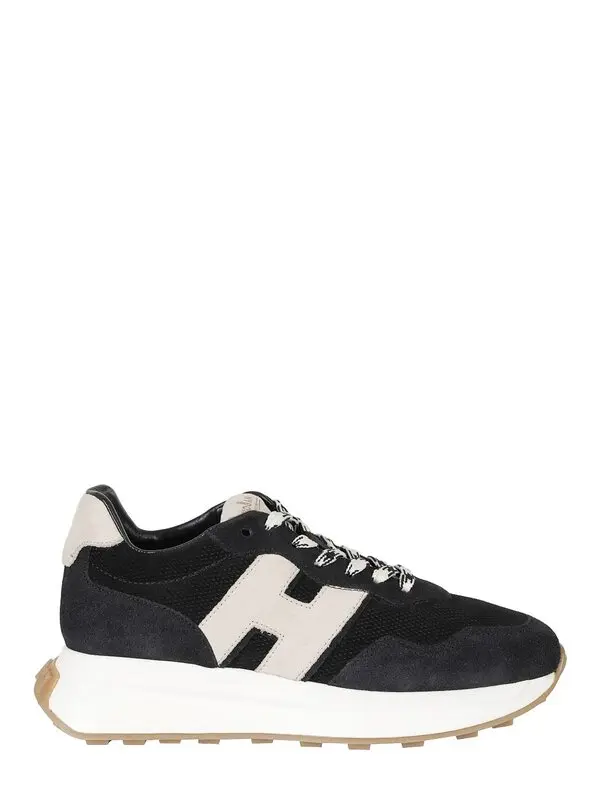 Hogan Calfskin And Suede H641 Sneakers With Chunky Sole - Navy