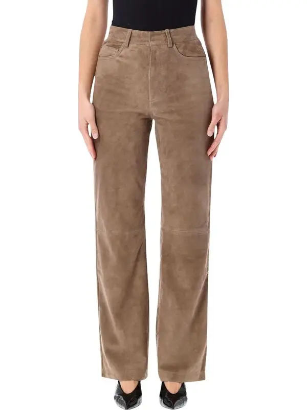 ROTATE BY BIRGER CHRISTENSEN Tailored Suede Trousers - Beige