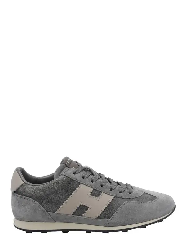 Hogan H699 Sneakers In Calfskin And Suede With Notched Sole - Grey