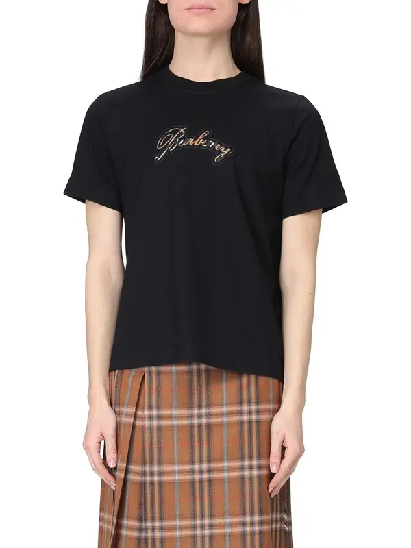 Burberry Short Sleeve T-shirt With Script Logo - Black