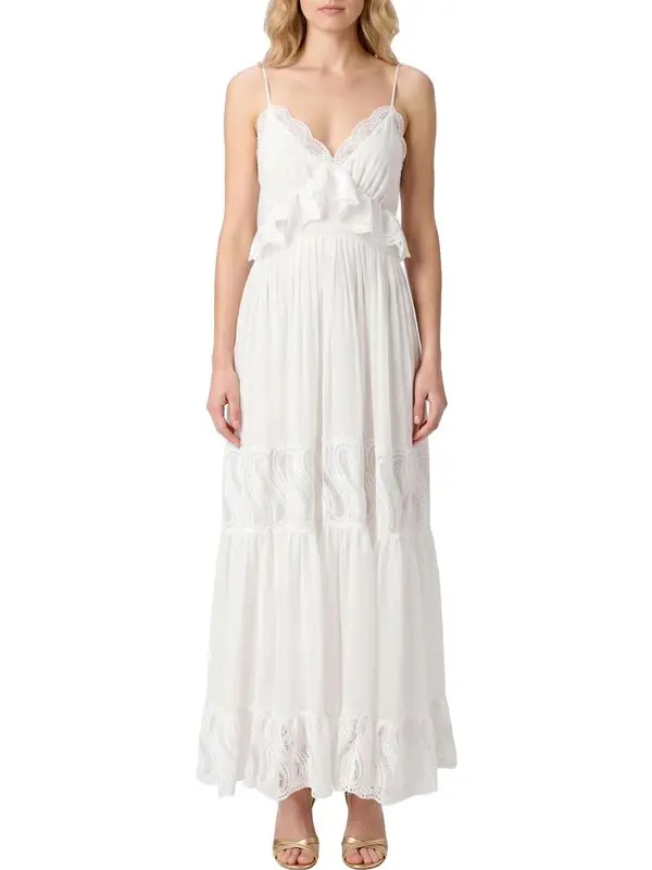 Raquel Diniz Off-the-shoulder Silk Dress With Lace Inserts - White