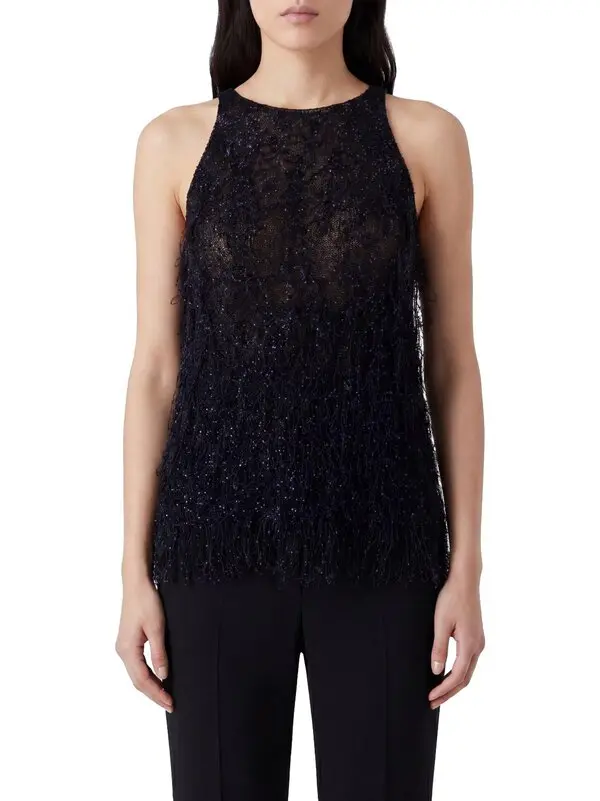 Giorgio Armani Embellished Fringe Halter Neck Top - Blue