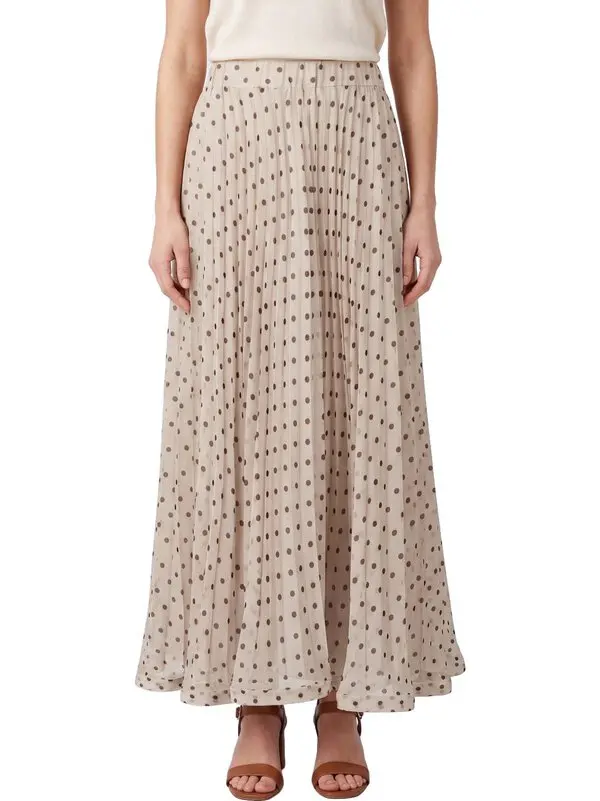PAROSH Polka-dot Long Skirt P.a.r.o.s.h. In Pleated Silk With High Waist - Brown