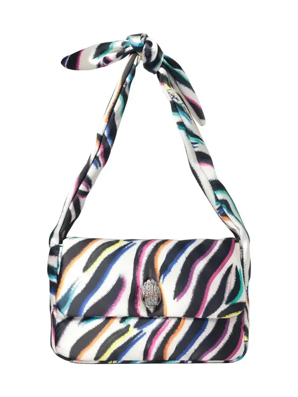 Kurt Geiger Kensington Shoulder Bag In Satin With Zebra Pattern And Knotted Handle - Black