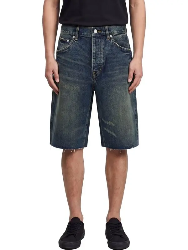 PURPLE BRAND 5-pocket Knee-length Cotton Denim Shorts - Blue