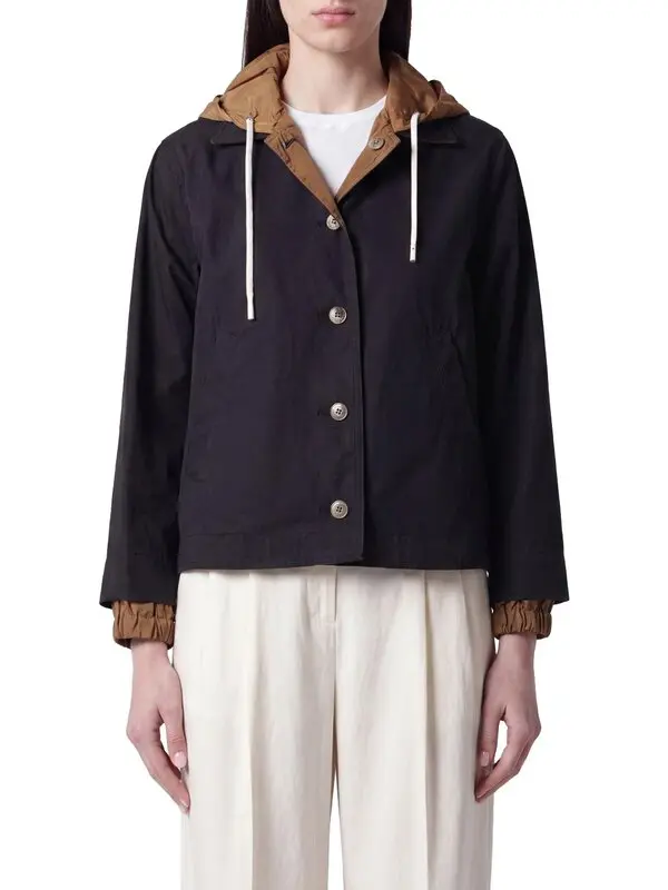 Herno Short Reversible Cotton Gabardine Jacket With Hood - Blue