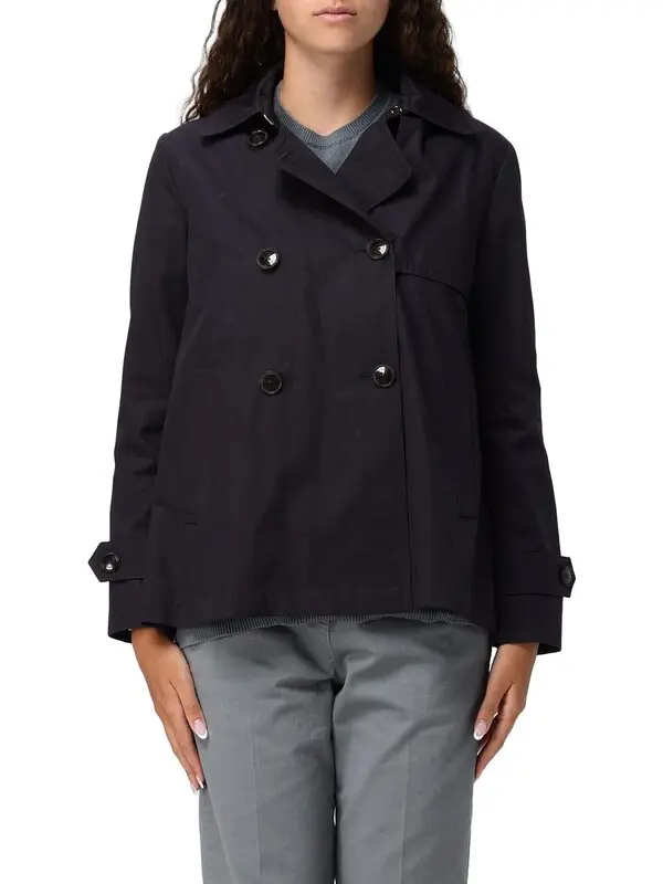 Herno Short Double-breasted Cotton Trench Coat With Hood And Cuff Straps - Navy