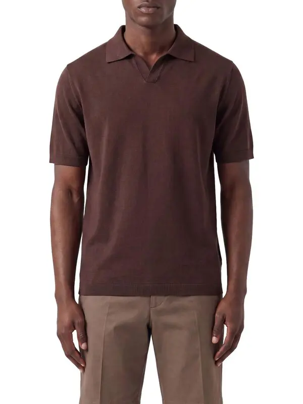 Herno Short-sleeved Polo Shirt In Cotton With Classic Collar And V-neck - Brown