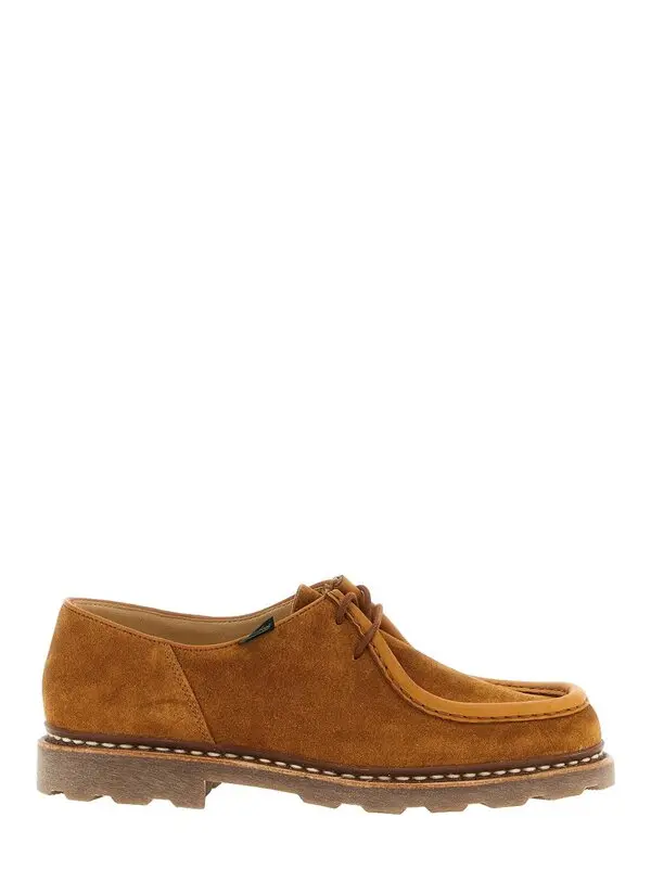Paraboot Suede Calfskin Leather Derby Shoes With Notched Rubber Sole - Brown