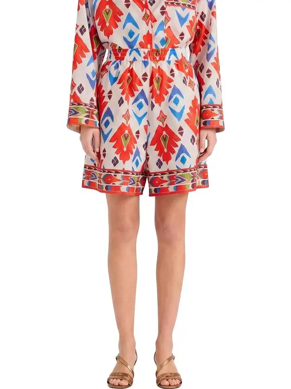 Momoni High-waisted Ethnic Print Cotton Shorts - Red