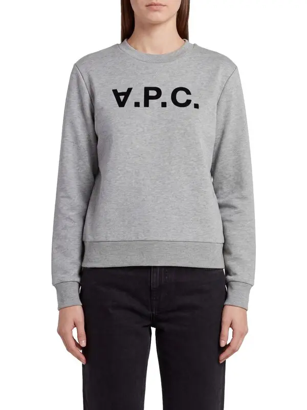A.p.c. Organic Cotton Contrast Logo Crewneck Sweatshirt - Grey