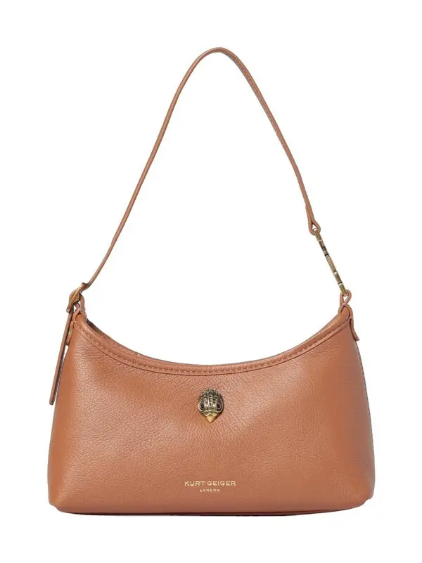 Kurt Geiger Flared Grained Shoulder Bag With Metallic Logo And Rhinestones - Leather